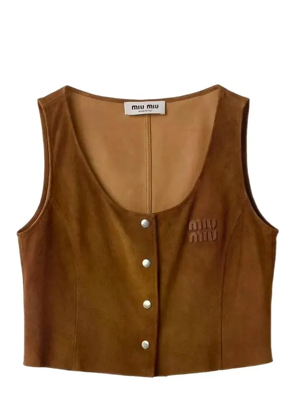 Miu Miu Waxed Suede Sleeveless Top - Brown