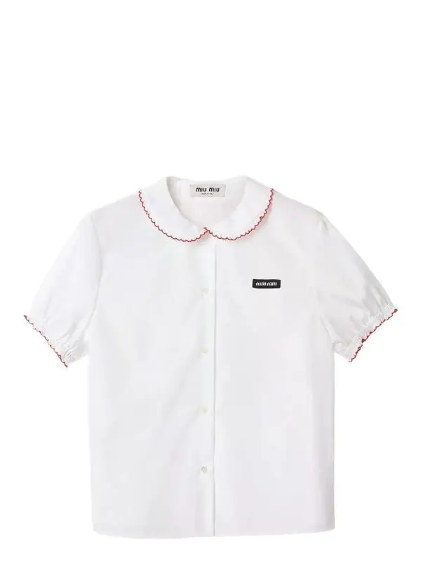 Miu Miu Embroidered Poplin Shirt With Ruffle Details - White