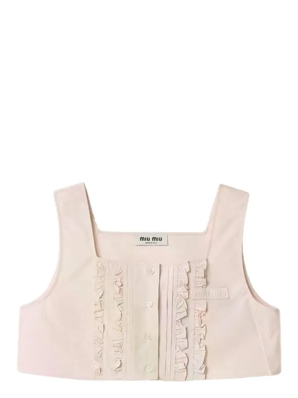 Miu Miu Poplin Cropped Top With Ruffle Embellishments - Pink