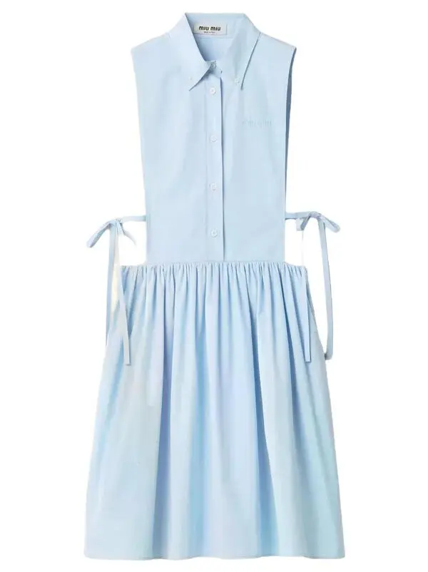 Miu Miu Sleeveless Poplin Shirt Dress With Side Ties - Blue