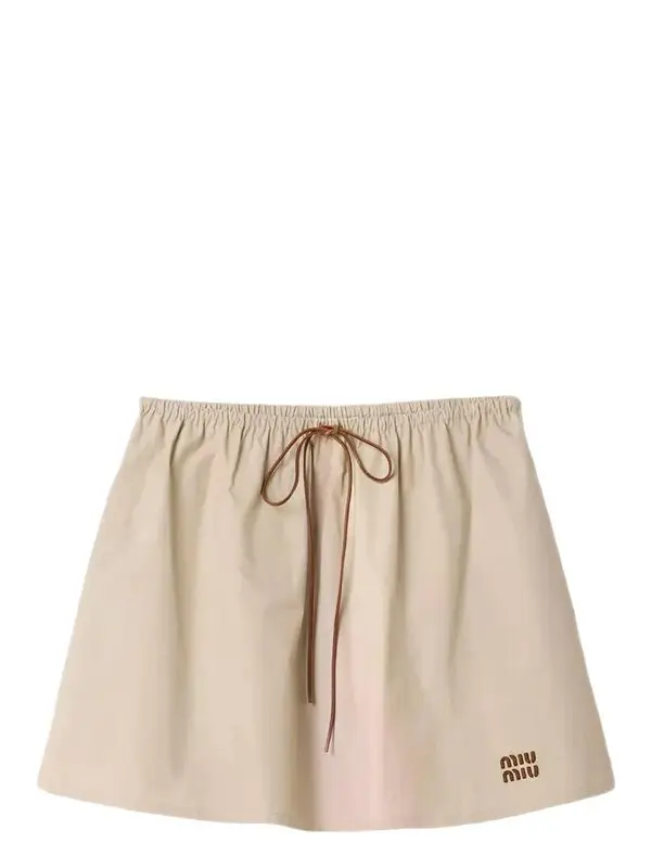 Miu Miu Panama Cotton Skirt With Leather Tie Detail - Neutrals