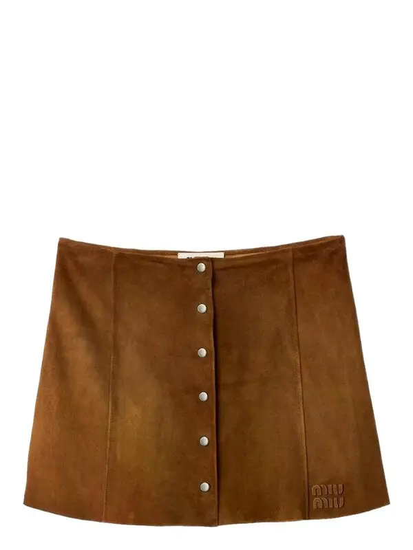 Miu Miu Waxed Suede Mini Skirt - Brown