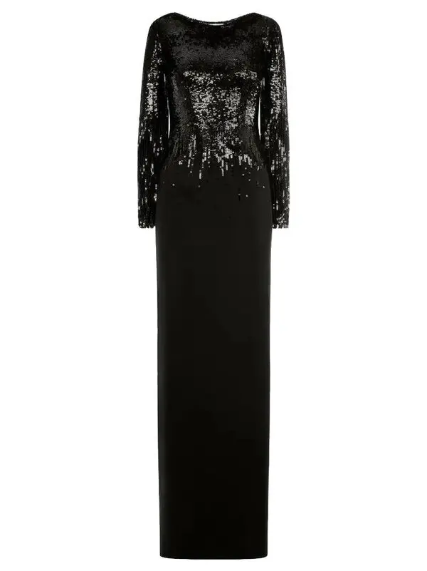 Oscar De La Renta Sequin Fringe Gown - Black
