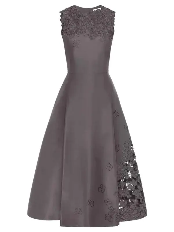 Oscar De La Renta Sleeveless Floral Cutout Threadwork Dress - Grey