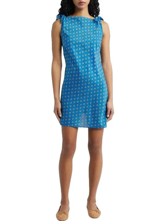 DÔEN Maltina Sleeveless Printed Cotton And Silk Minidress - Santorini Blue Cadiz Foulard