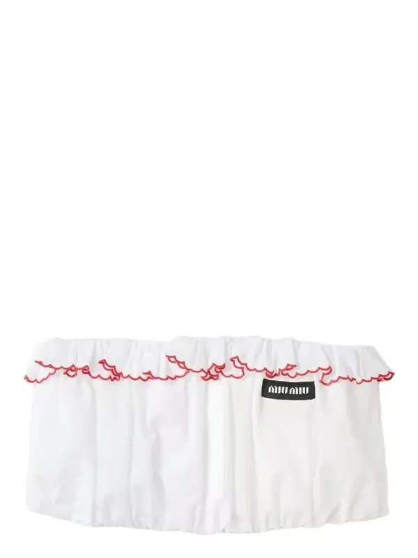 Miu Miu Embroidered Poplin Bandeau Top With Ruffle Detailing - White