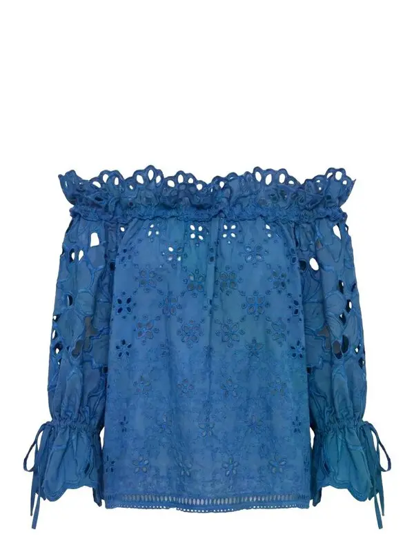 Ermanno Scervino Off-the-shoulder Broderie Anglaise Blouse - Blue
