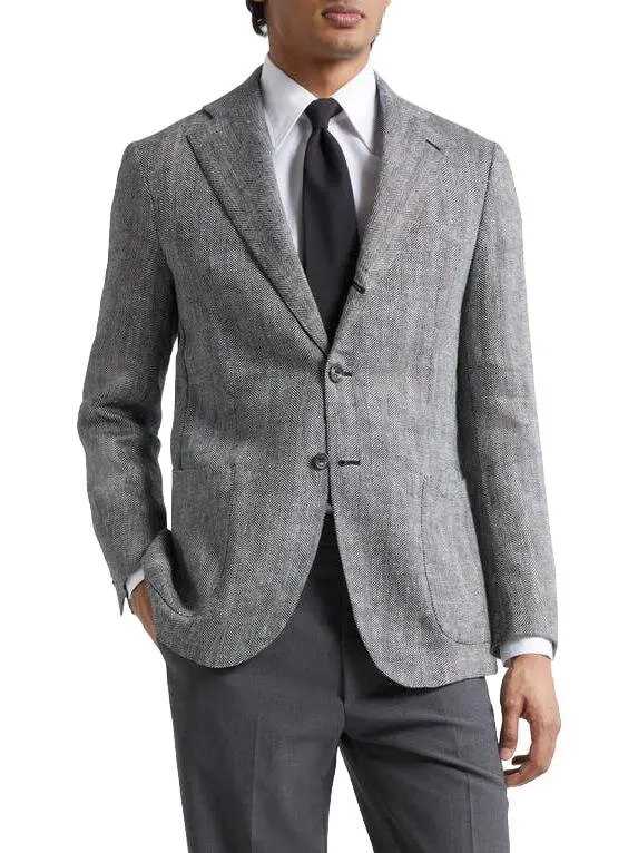 J. MUESER Waverly Linen Herringbone Sport Coat - Navy
