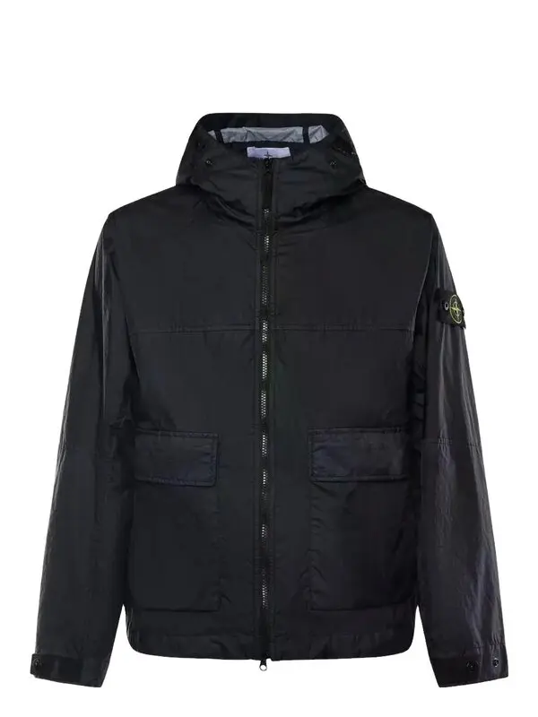 Stone Island Logo Patch Hooded Jacket - Blue