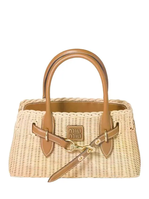 Miu Miu Wicker And Leather Handbag - Neutrals