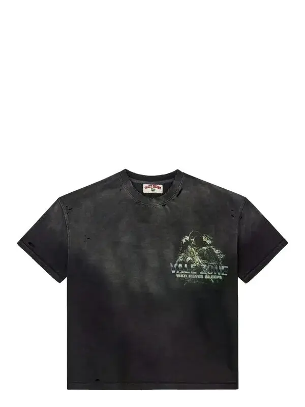 VALE FOREVER Distressed Graphic-print T-shirt - Black