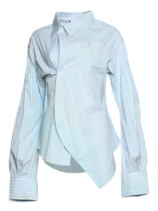 Natasha Zinko Asymmetric Striped Shirt With Classic Collar - Blue