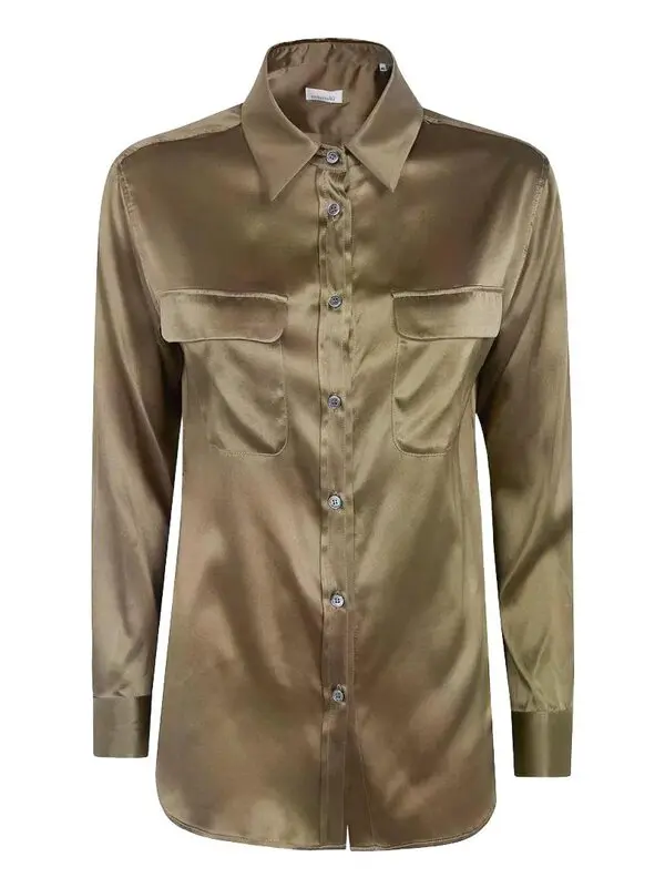 ARCHIVIO '67 Silk Satin Shirt With Flap Pockets - Green