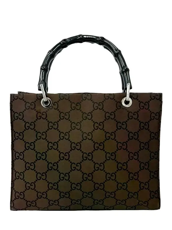 Gucci Gg Nylon Bamboo Satchel - Brown