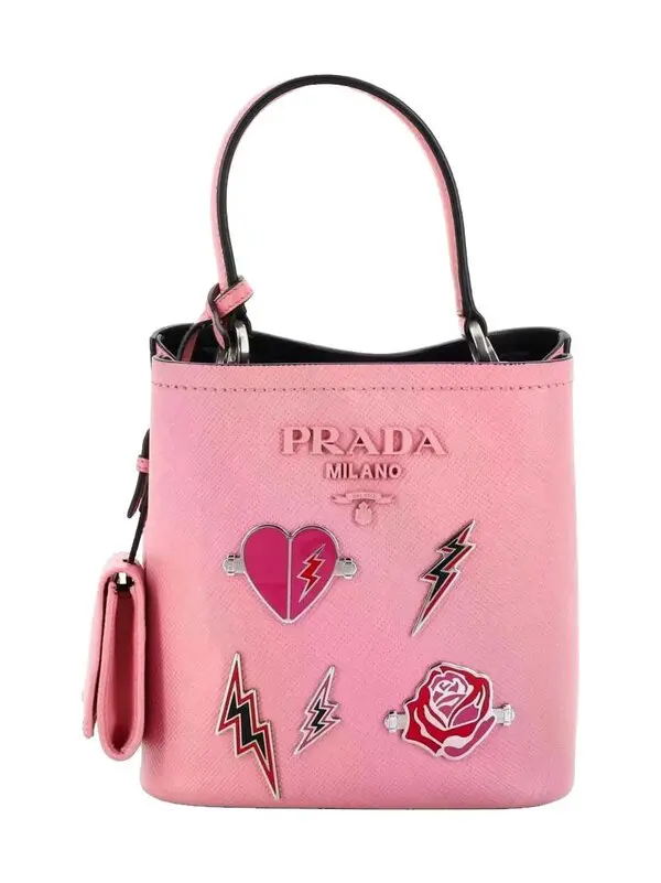 Prada Panier Embellished Saffiano Leather Small Bucket Bag - Pink