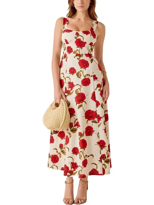 MARSY Rose Print Maxi Dress - Ivory Multi