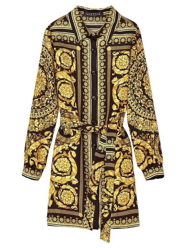 Versace Barocco Print Silk Twill Shirt Dress - Black+print