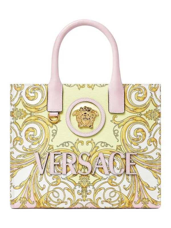 Versace La Medusa Printed Canvas Tote - Pink+gold