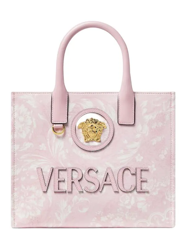 Versace La Medusa Printed Canvas Tote - Pink+gold