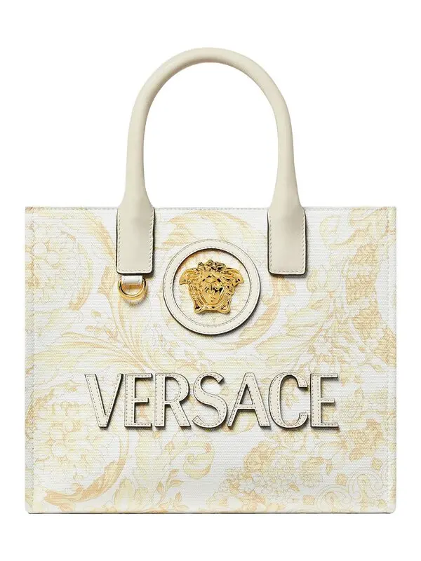 Versace La Medusa Printed Canvas Tote - White+gold