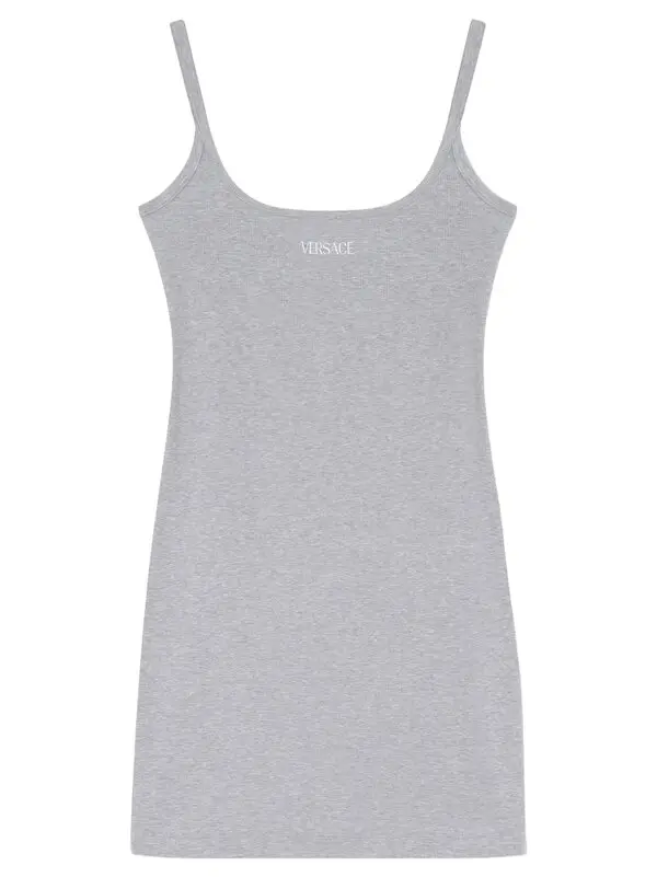Versace Embroidered Ribbed Cotton Mini Dress - Gray