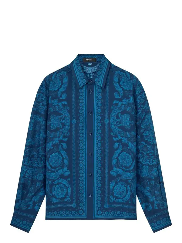 Versace Printed Silk Twill Slim Shirt - Blue