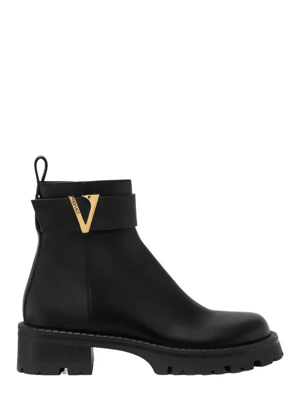 Versace V Leather Ankle Boots - Black