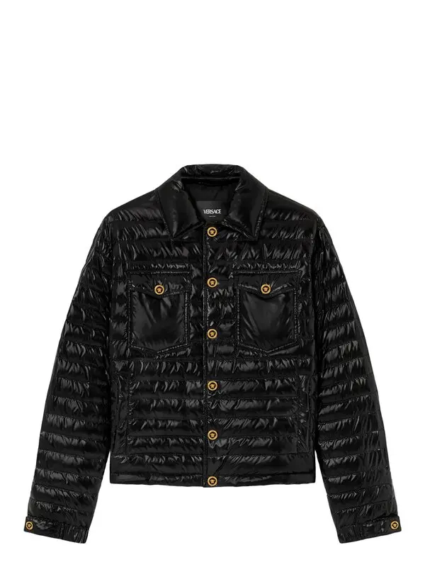 Versace Padded Jacket With Medusa Snap Buttons - Black