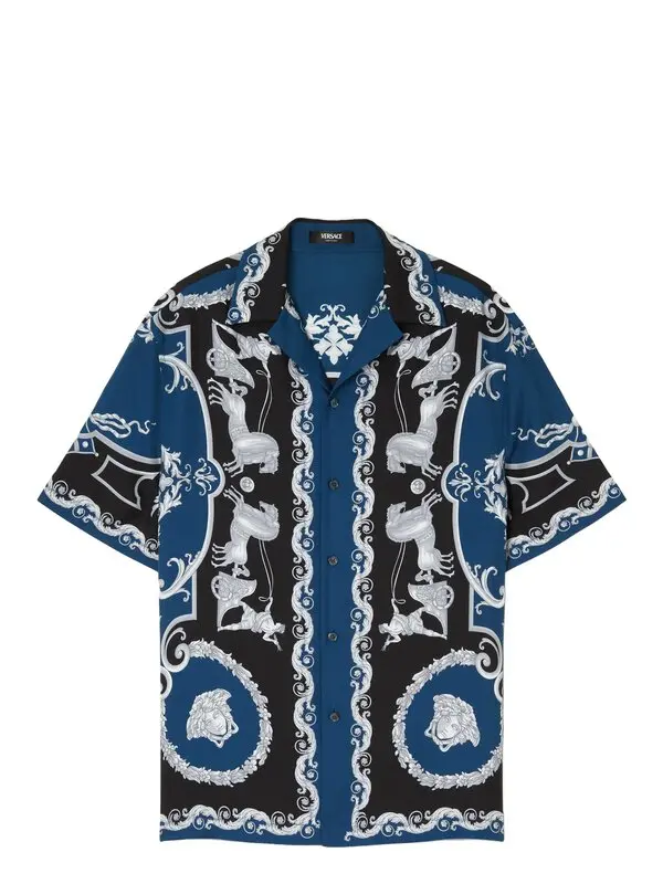Versace Printed Silk Twill Slim Shirt - Black+blue