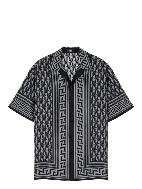 Versace Printed Silk Twill Slim Shirt - Black+gray