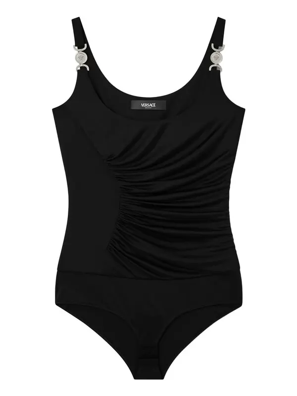 Versace Stretch Crêpe Jersey Draped Bodysuit With Medusa '95 Hardware - Black