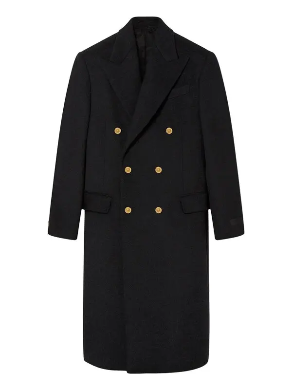 Versace Wool Double-breasted Caban With Medusa Buttons - Black