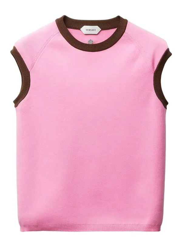 Versace Sleeveless Crewneck Cotton Knit Top - Pink