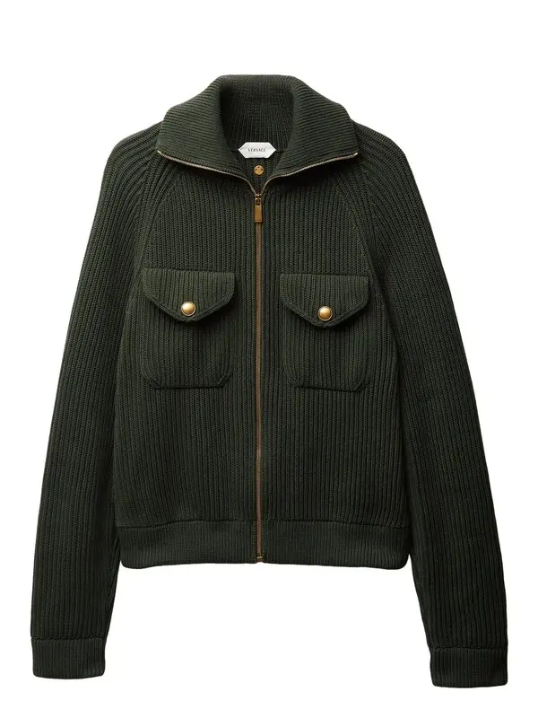 Versace Wool Knit Zip Sweater - Green