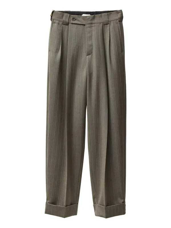 Versace Pinstripe Wool Oversized Pants - Gray