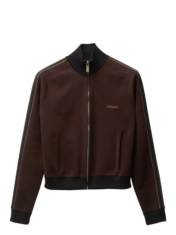 Versace Double Cotton Nylon Zip Sweater - Brown