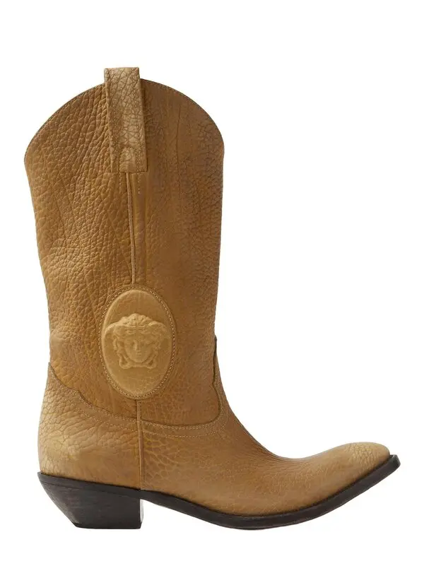 Versace Houston Leather Texan Boots 35 Mm - Beige