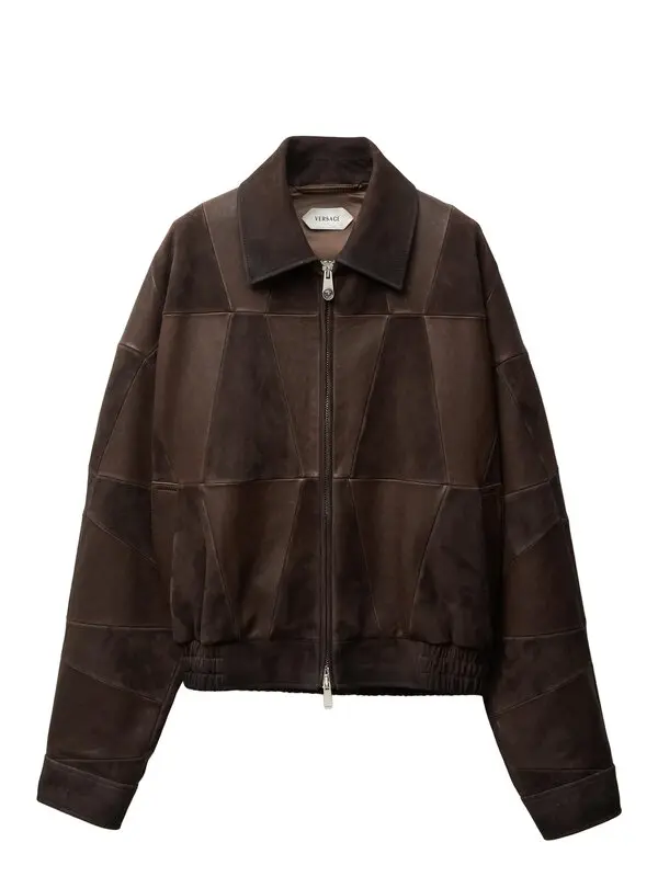 Versace Leather Blouson Jacket With Suede Inserts - Brown