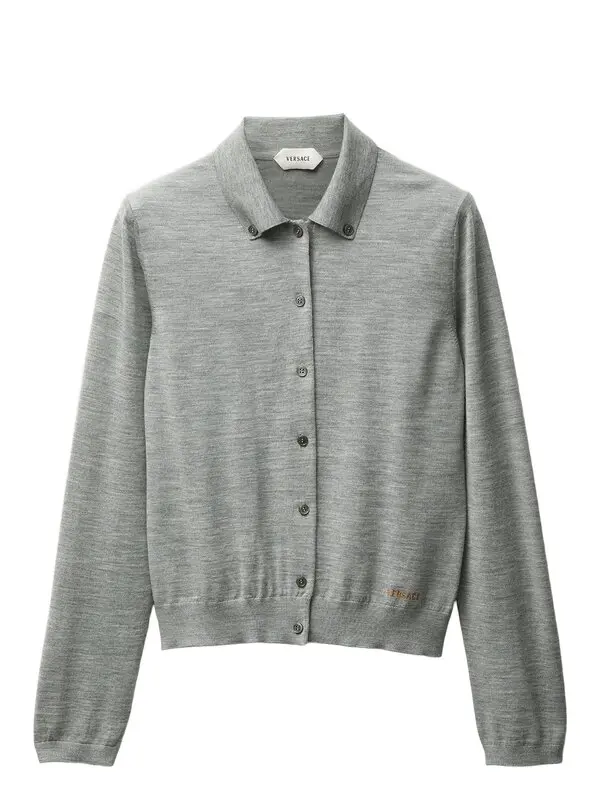 Versace Embroidered Wool Knit Cardigan - Gray
