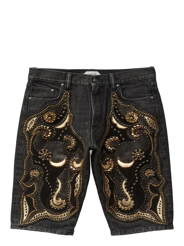 Versace Embroidered Knee-length Jeans - Black