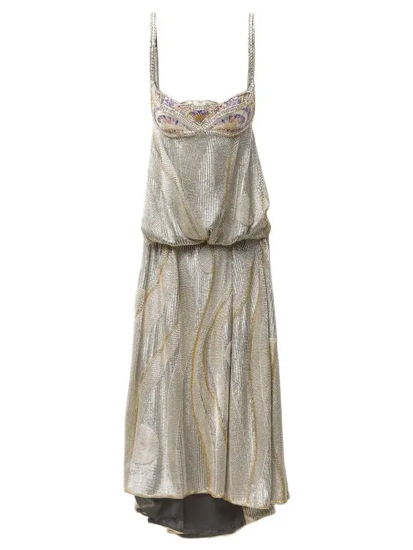 Versace Embroidered Crêpe De Chine Midi Dress - Gray