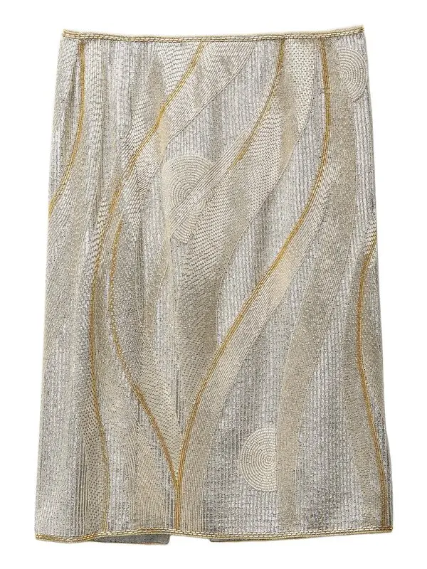 Versace Embroidered Crêpe De Chine Midi Skirt - Silver+gold