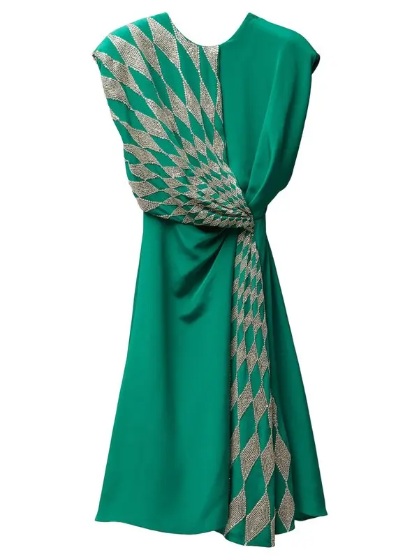 Versace Embroidered Silk Midi Evening Dress - Green