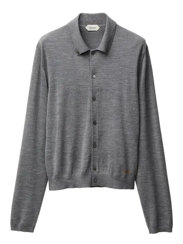 Versace Embroidered Wool Knit Cardigan - Gray
