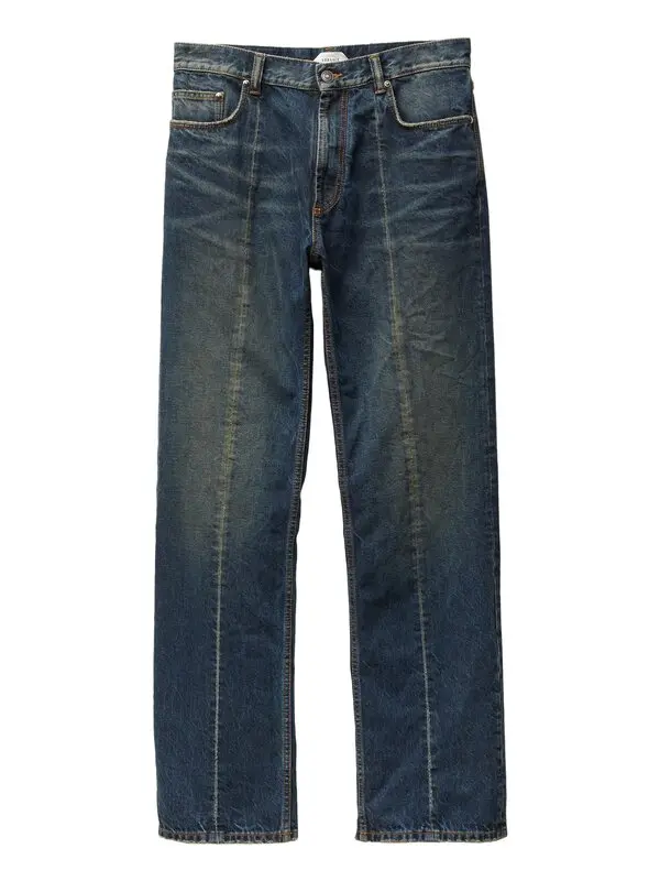 Versace Distressed Straight Leg Jeans - Blue