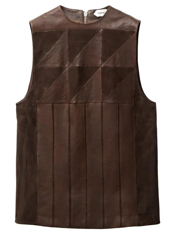 Versace Leather Patchwork Mini Dress - Brown