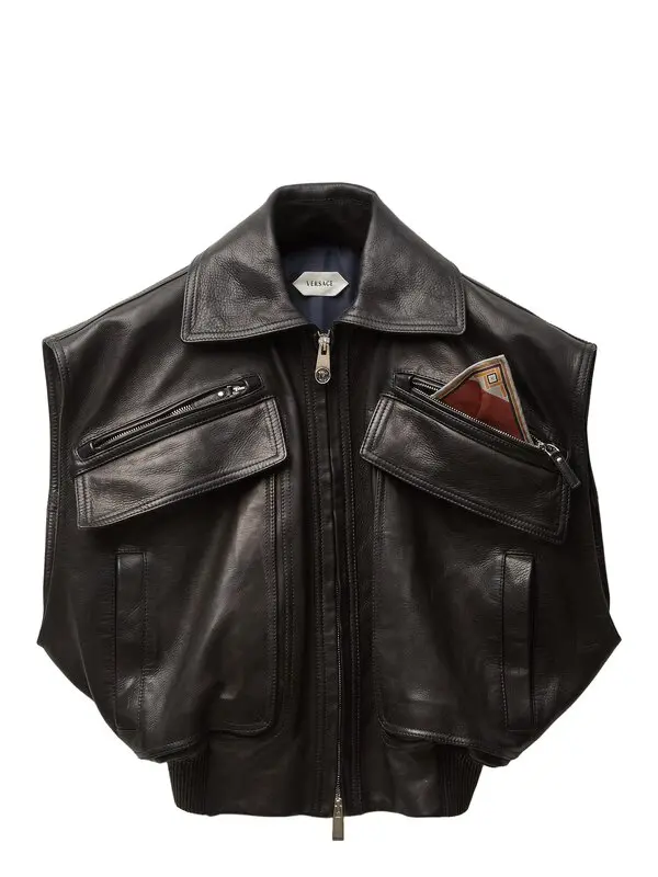 Versace Sleeveless Leather Blouson Jacket - Black