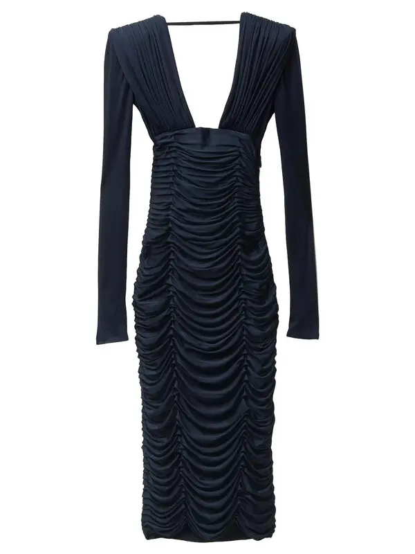 Versace Draped Silk Crêpe Jersey Midi Dress - Navy