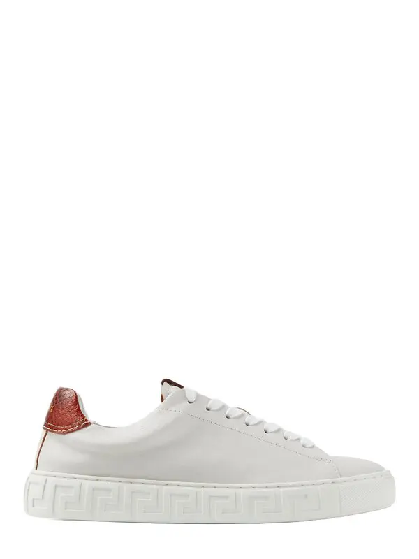 Versace Greca Leather Sneakers - Brown+white