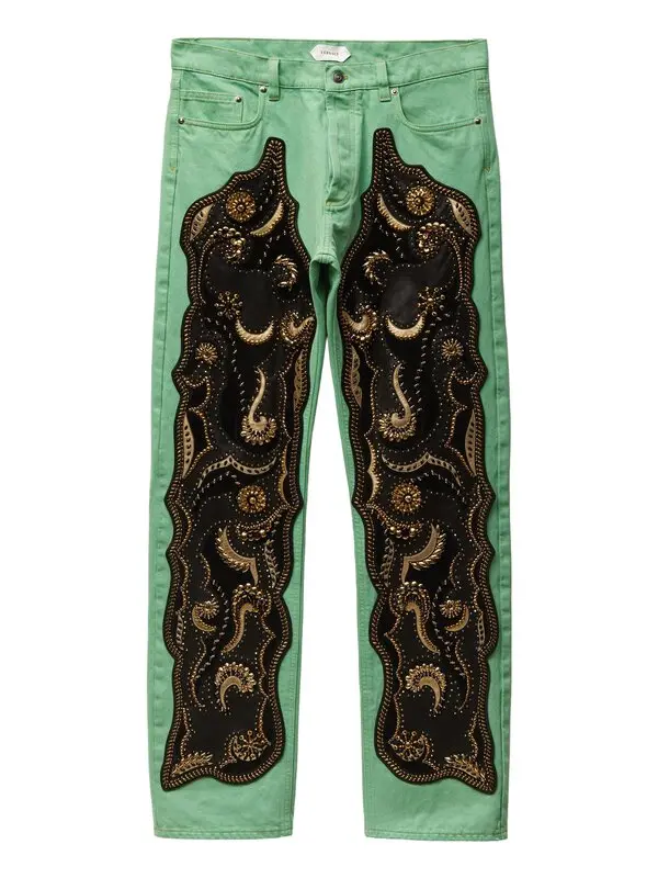 Versace Embroidered Straight Jeans - Green